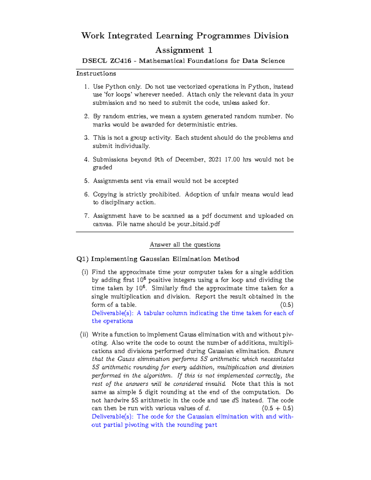Assignment 1 -Mathematics Foundation in Data Science - Work Integrated ...