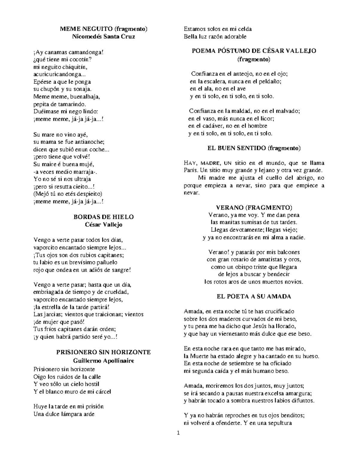 Poemas para declamación - MEME NEGUITO (fragmento) Nicomedés Santa Cruz ...