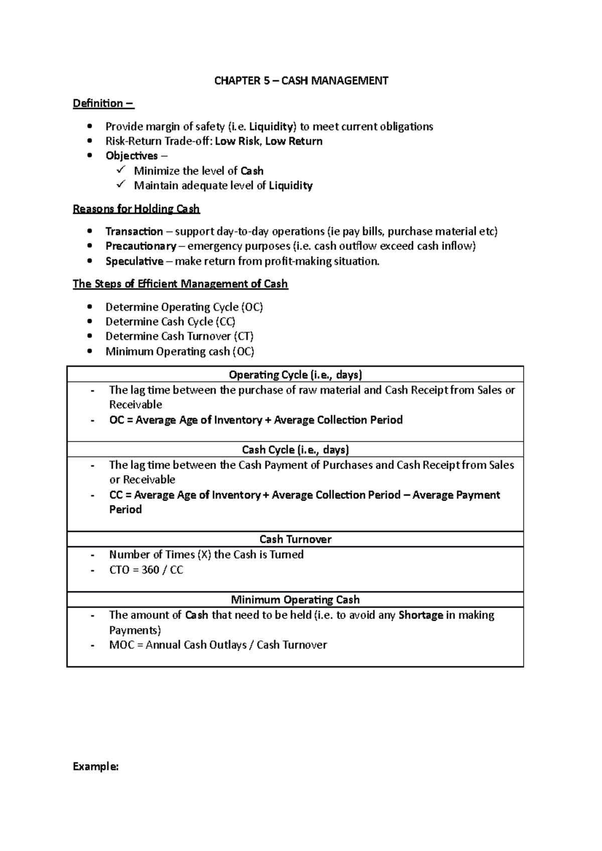 FIN 242 - NOTE Chapter 5 - CHAPTER 5 – CASH MANAGEMENT Definition ...