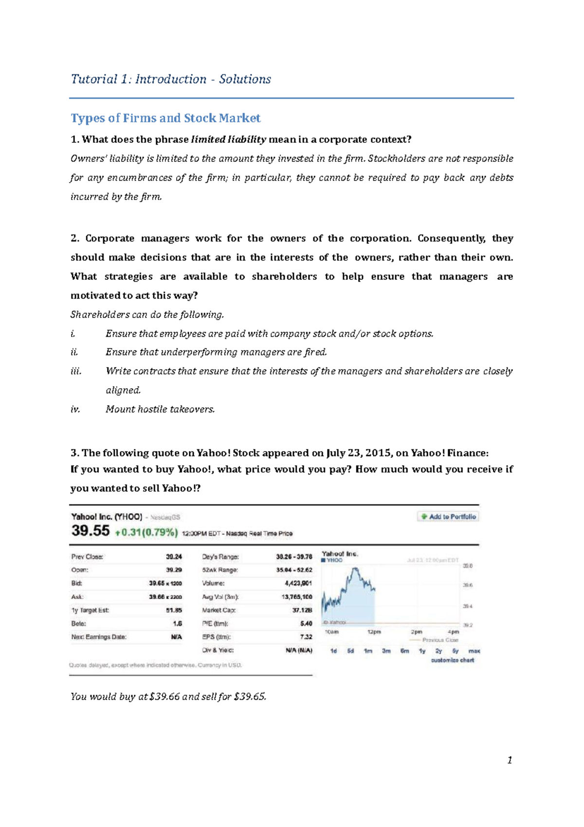 All Tutorial Answers 1-5 - Tutorial 1: Introduction - Solutions Types ...