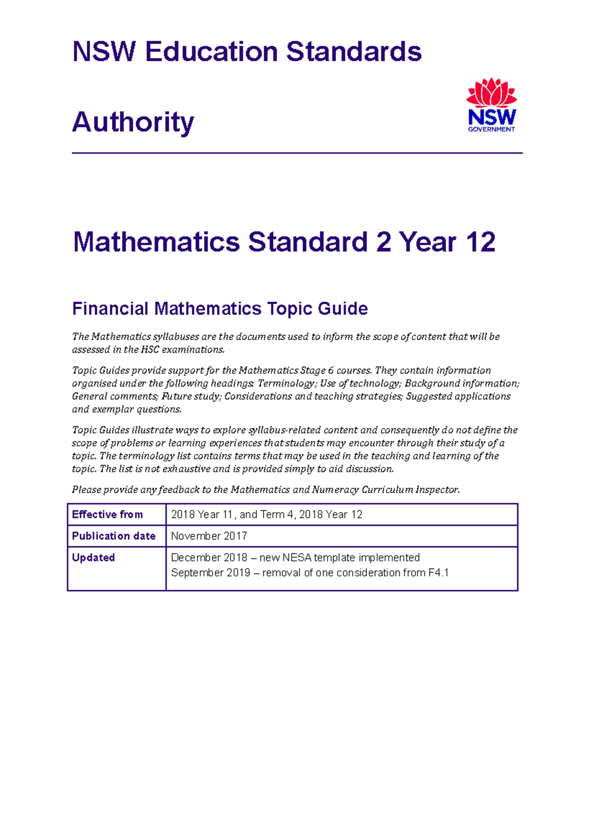 Mathematics standard 2 year 12 topic guide financial mathematics - NSW ...