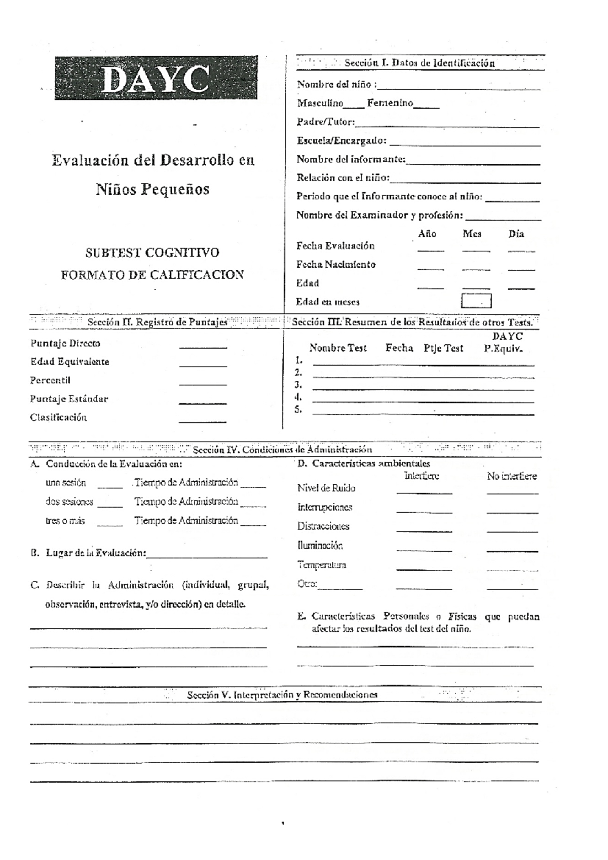 DAYC - Evaluación del desarrollo - Psicologia - Studocu