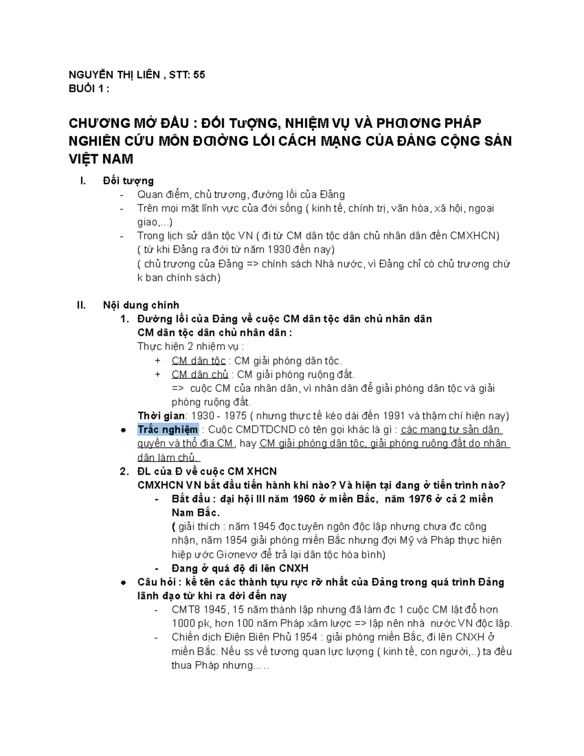 ĐƯỜNG LỐI CÁCH MẠNG CỦA ĐẢNG CỘNG SẢN VIỆT NAM - Đối tượng - Quan điểm ...