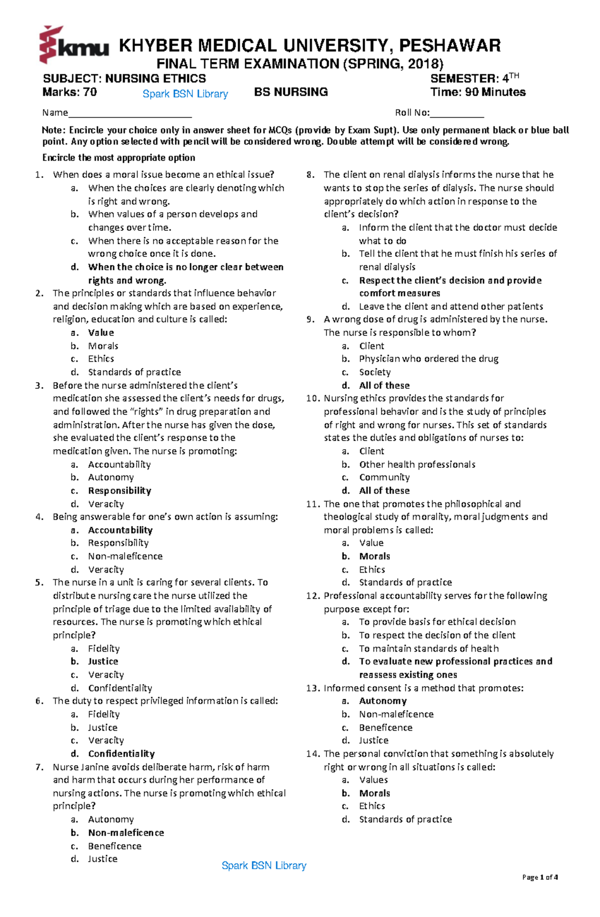 Nursing Ethics KMU PPR-2018 BSN 4th Sem - KHYBER MEDICAL UNIVERSITY ...