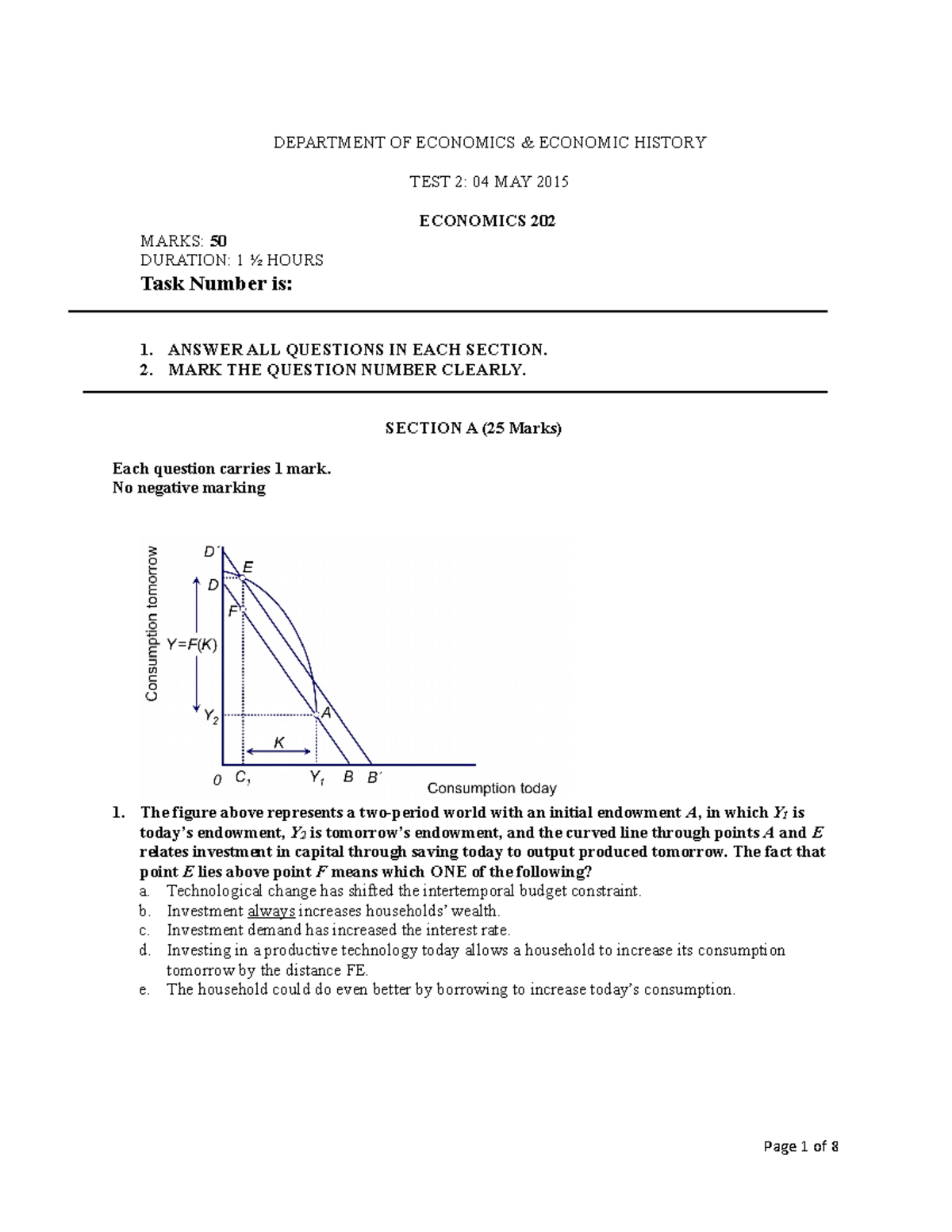 Economics Test 2 - DEPARTMENT OF ECONOMICS & ECONOMIC HISTORY TEST 2: ...