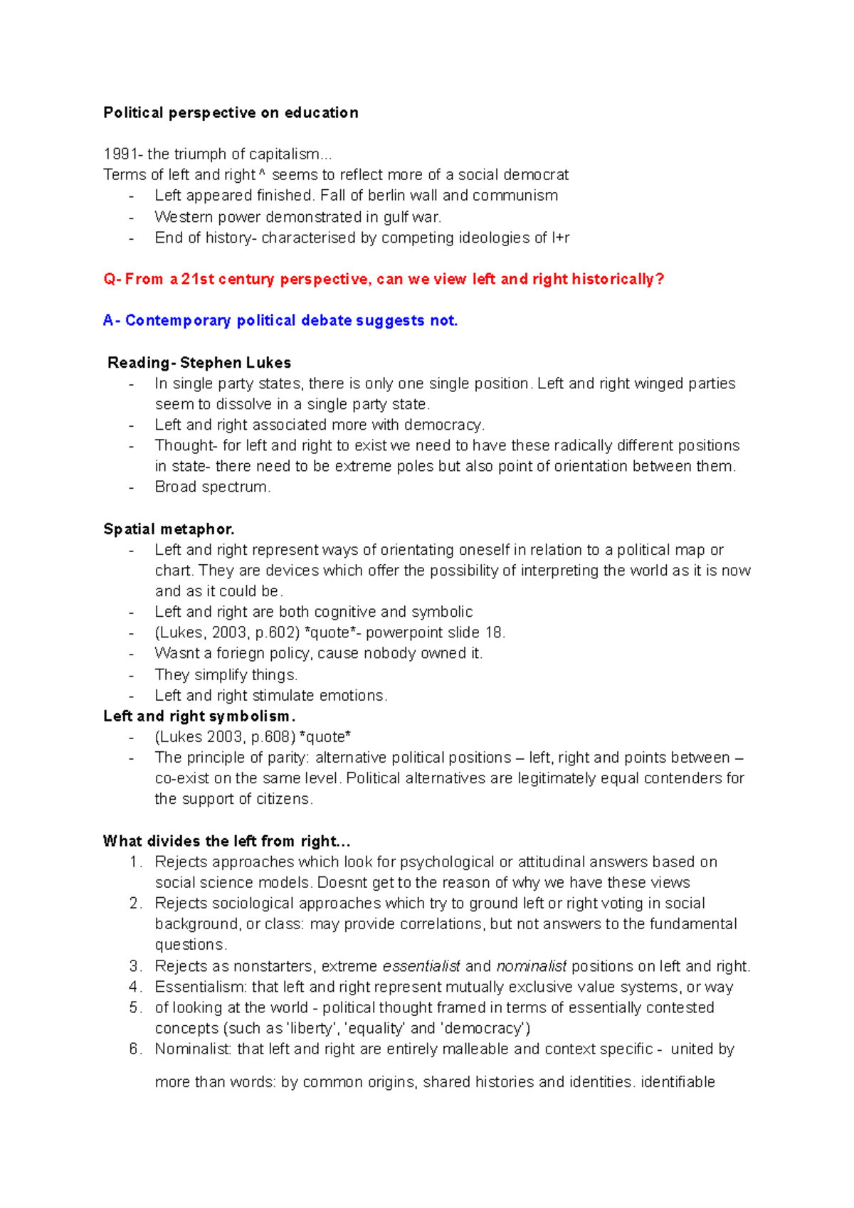 Political perspectives - .. Terms of left and right ^ seems to reflect ...
