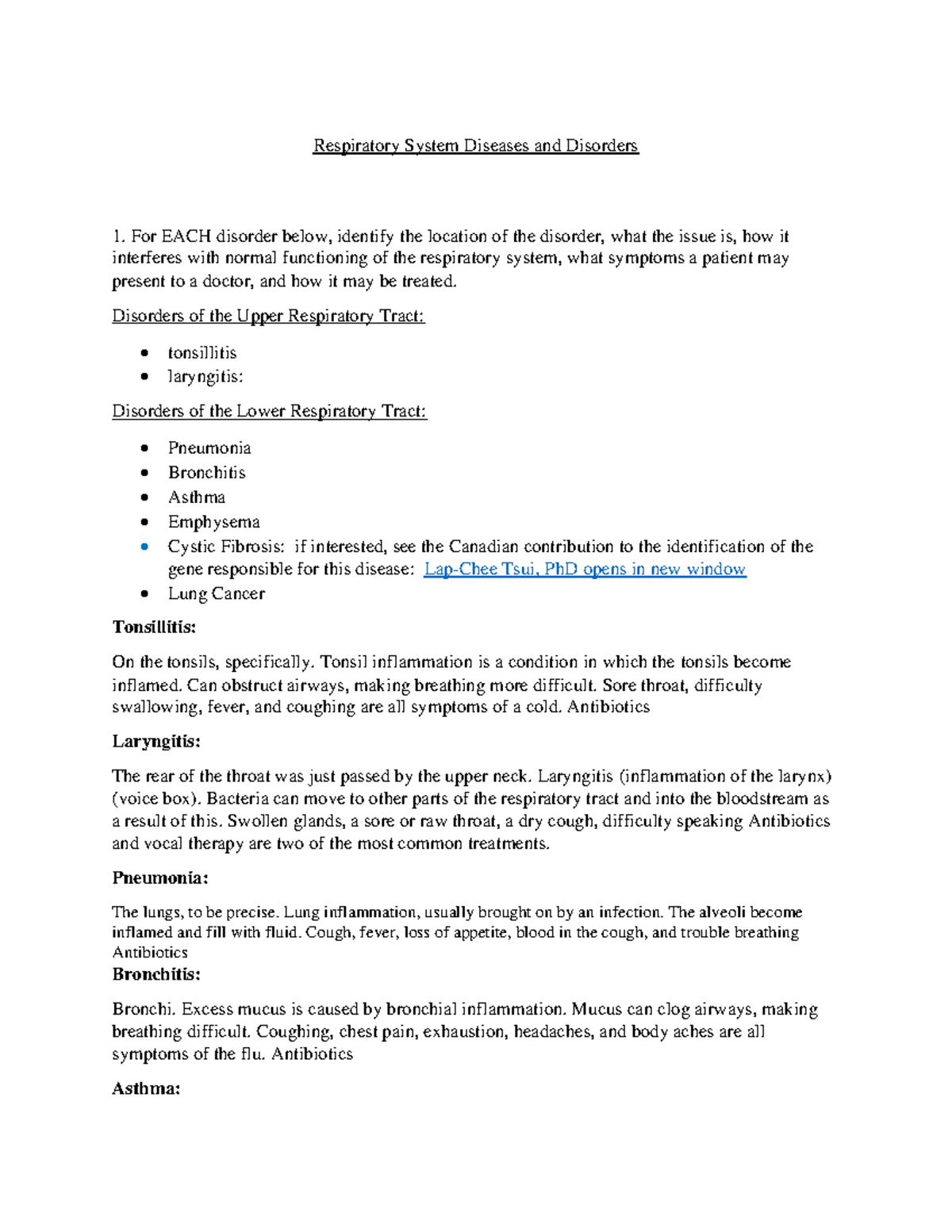 Homework - dasdsadsa - Respiratory System Diseases and Disorders For ...