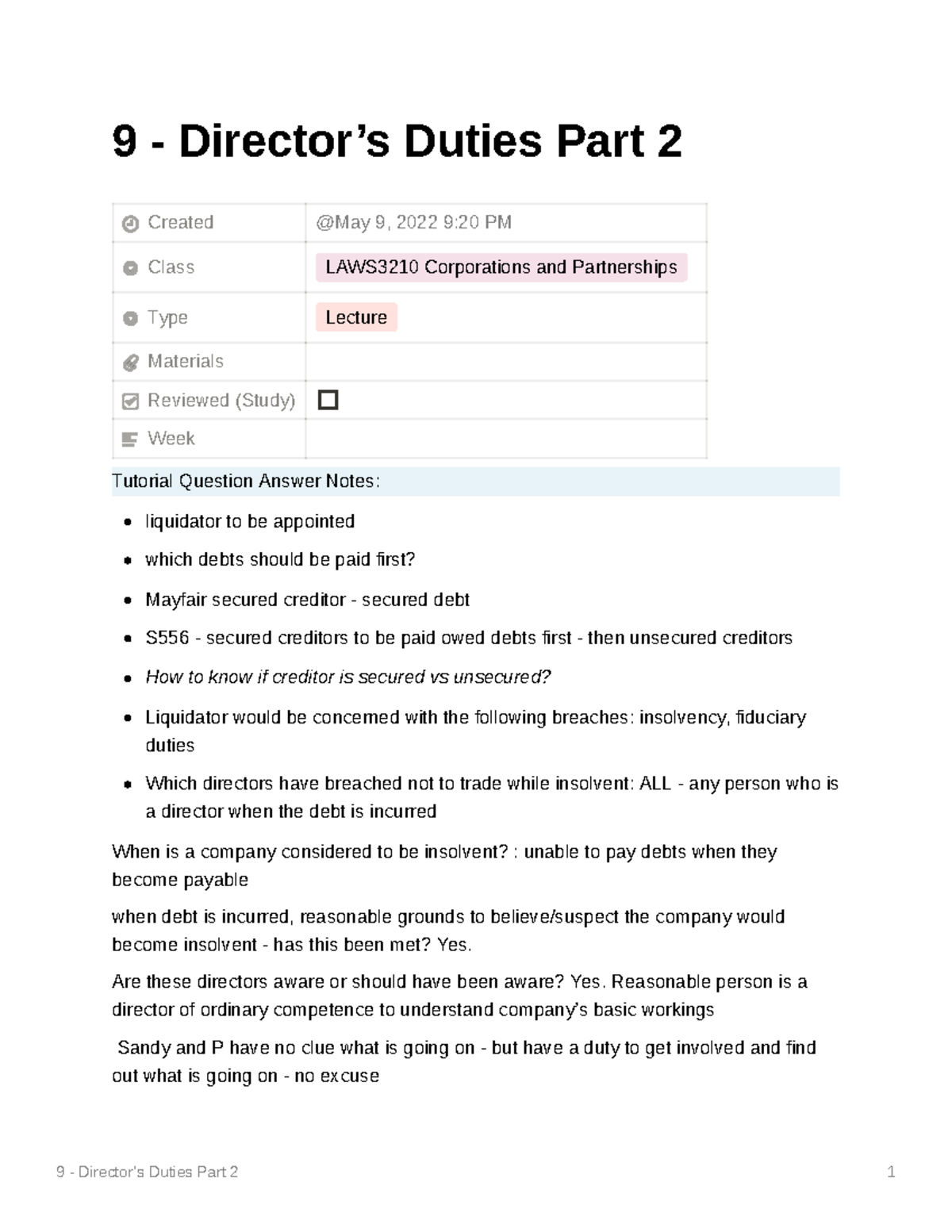 9 - Directors Duties Part 2 - 9 - Director’s Duties Part 2 Created ...