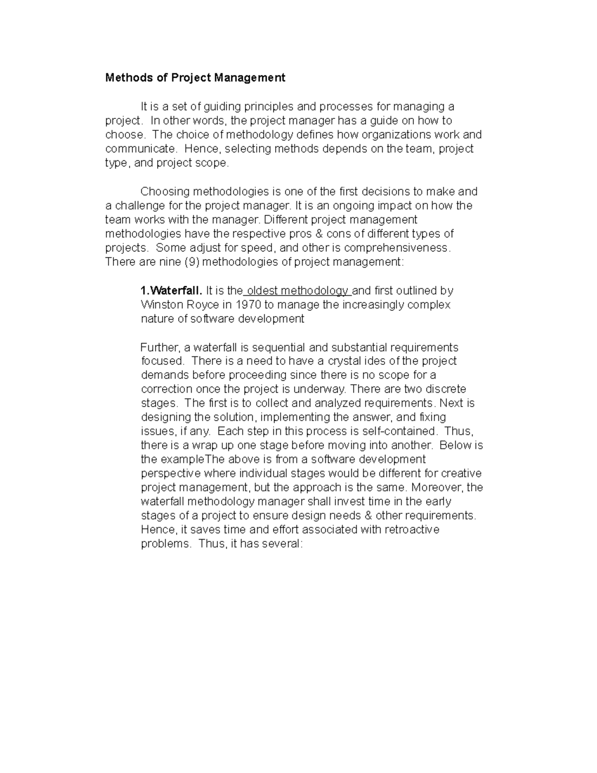 Project Management- Lecture Notes-3 - Methods of Project Management It ...