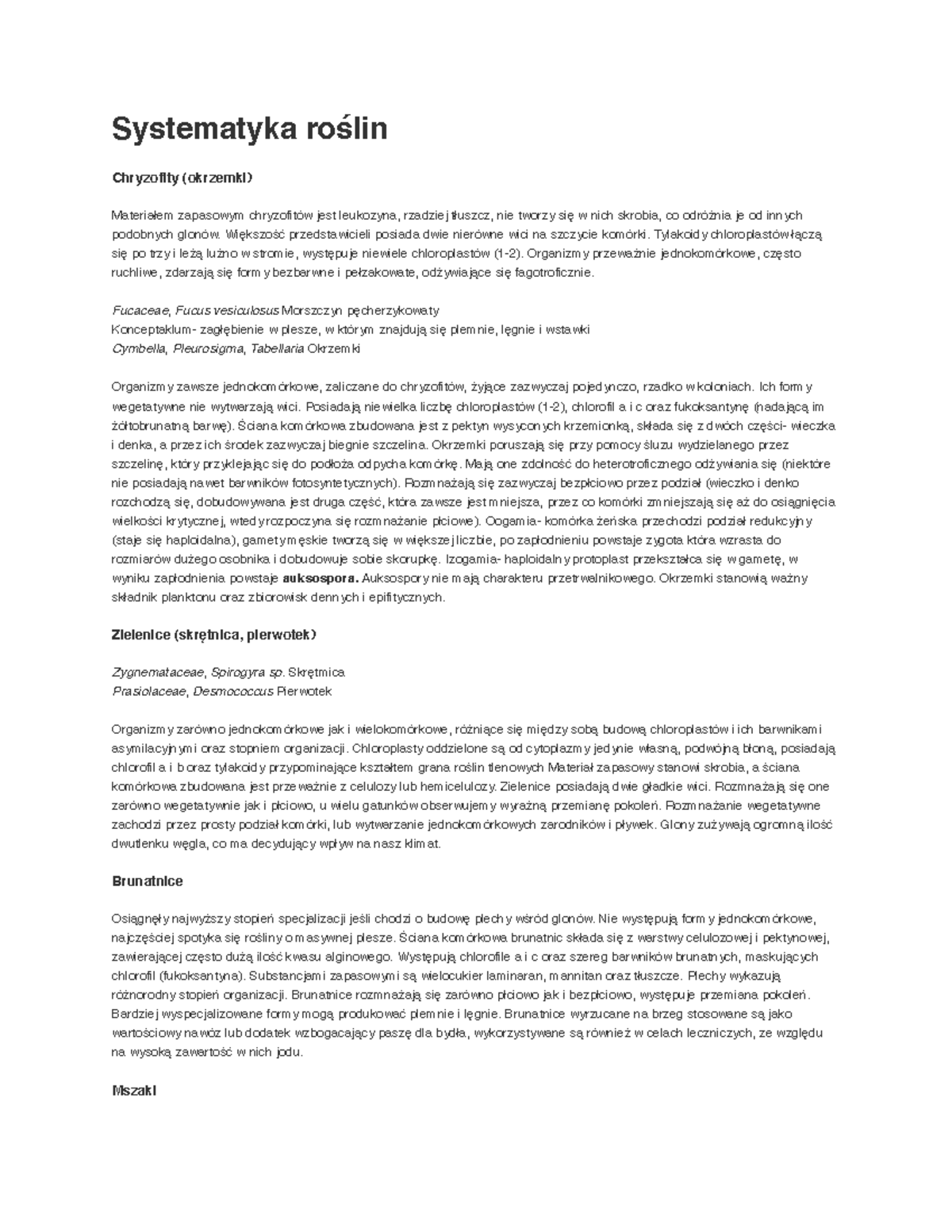 Systematyka roślin - Systematyka roślin Chryzofity (okrzemki ...