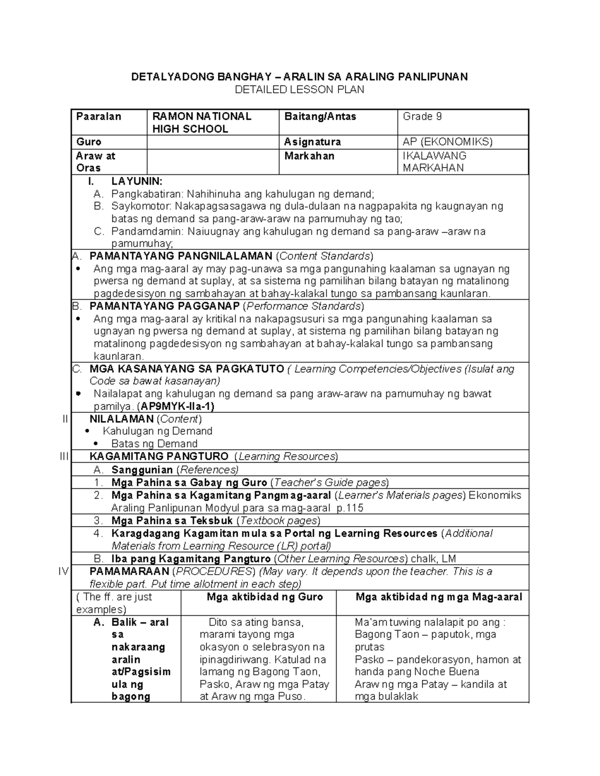 Detalyadong- Banghay- Aralin - DETALYADONG BANGHAY – ARALIN SA ARALING PANLIPUNAN DETAILED ...