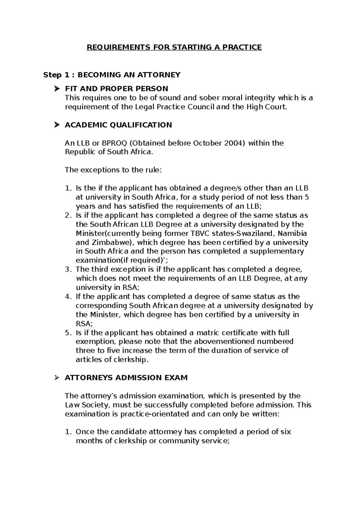 Requirements For Starting A Practice - REQUIREMENTS FOR STARTING A ...