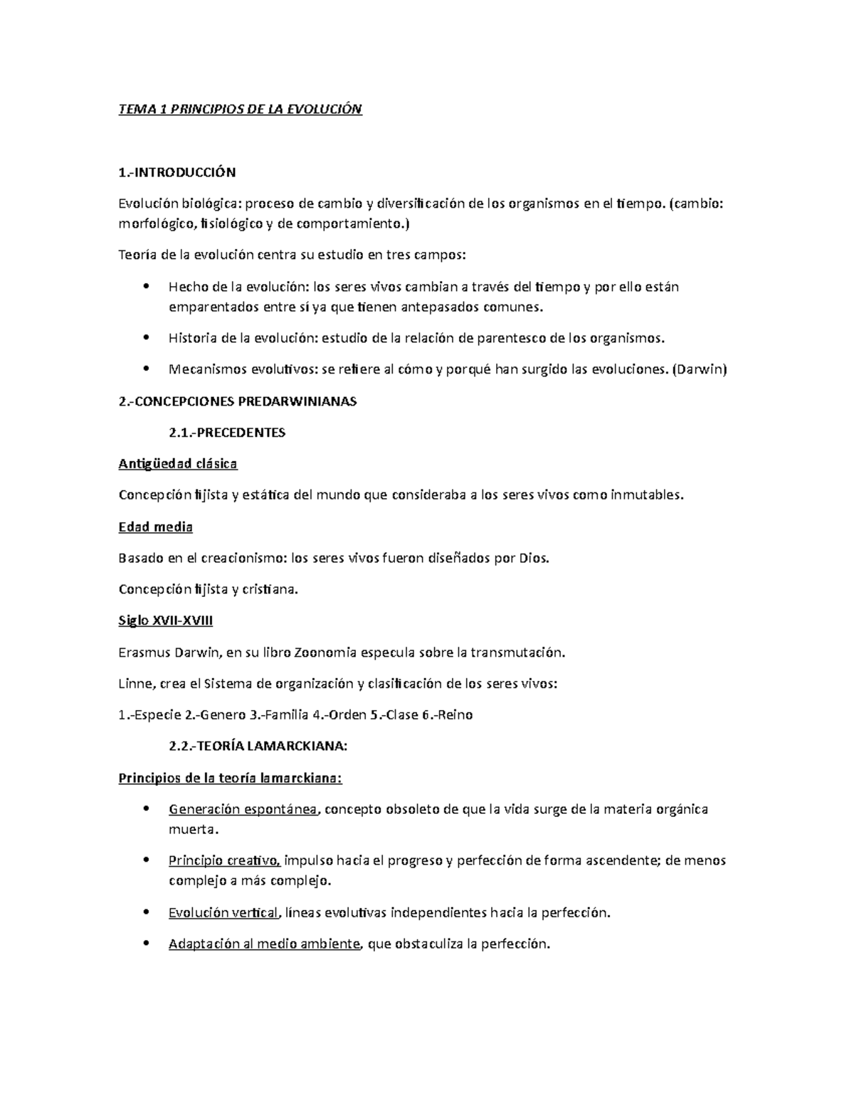 TEMA 1 - TEMA 1 PRINCIPIOS DE LA EVOLUCIÓN 1.-INTRODUCCIÓN Evolución ...