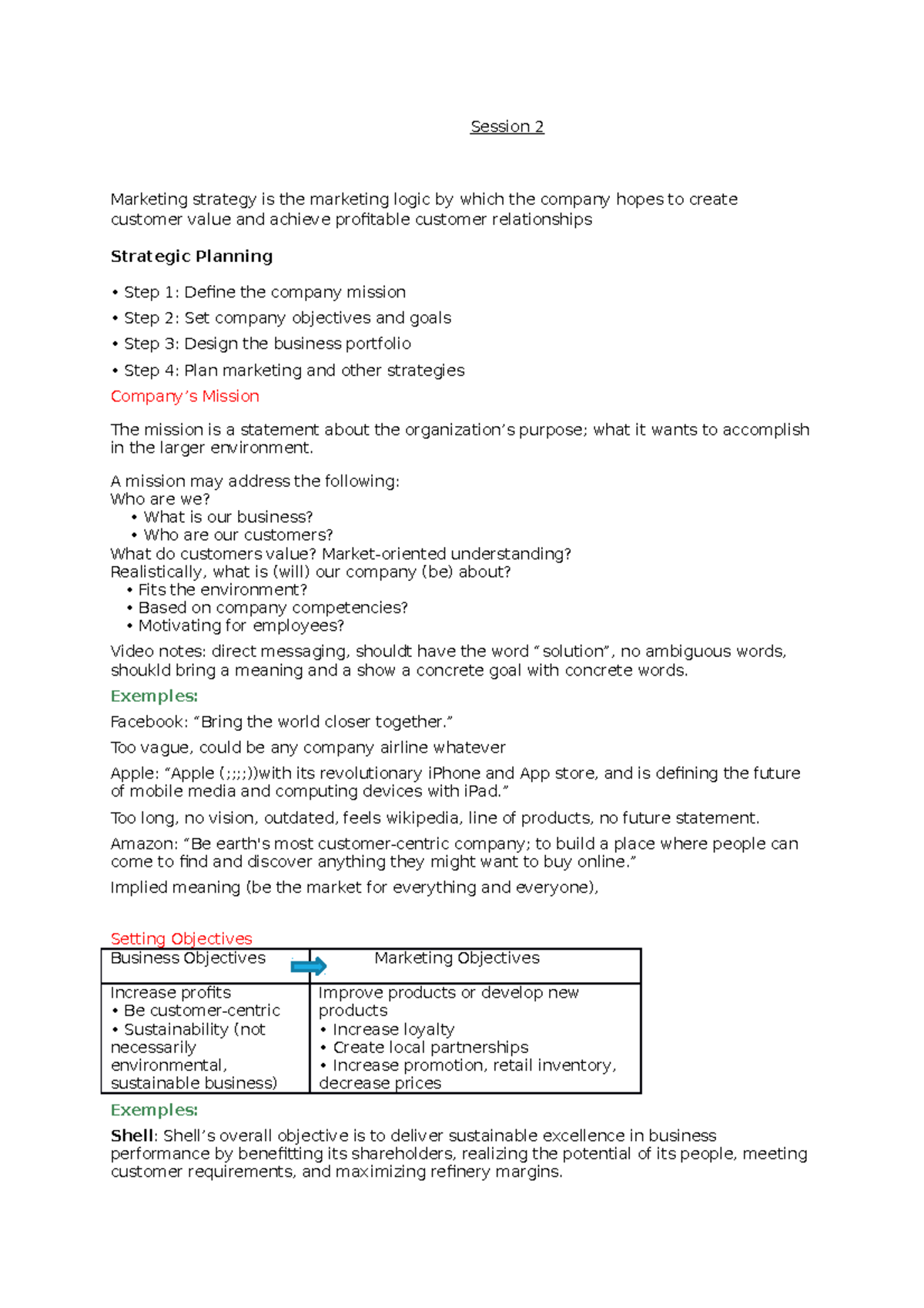 Session 2 - Class notes for class of marketing - Session 2 Marketing ...