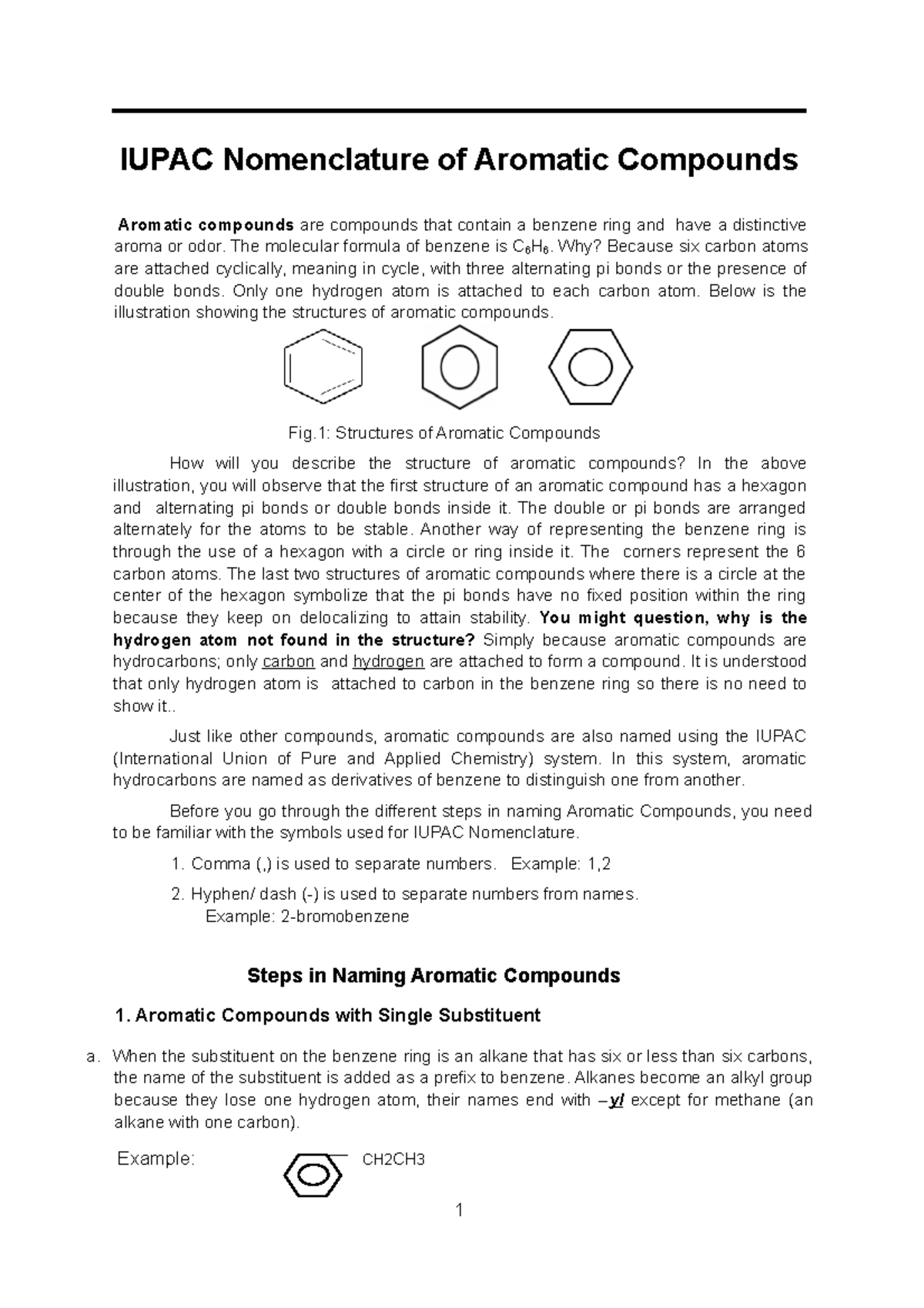Aromatic Compounds - region III - IUPAC Nomenclature of Aromatic ...