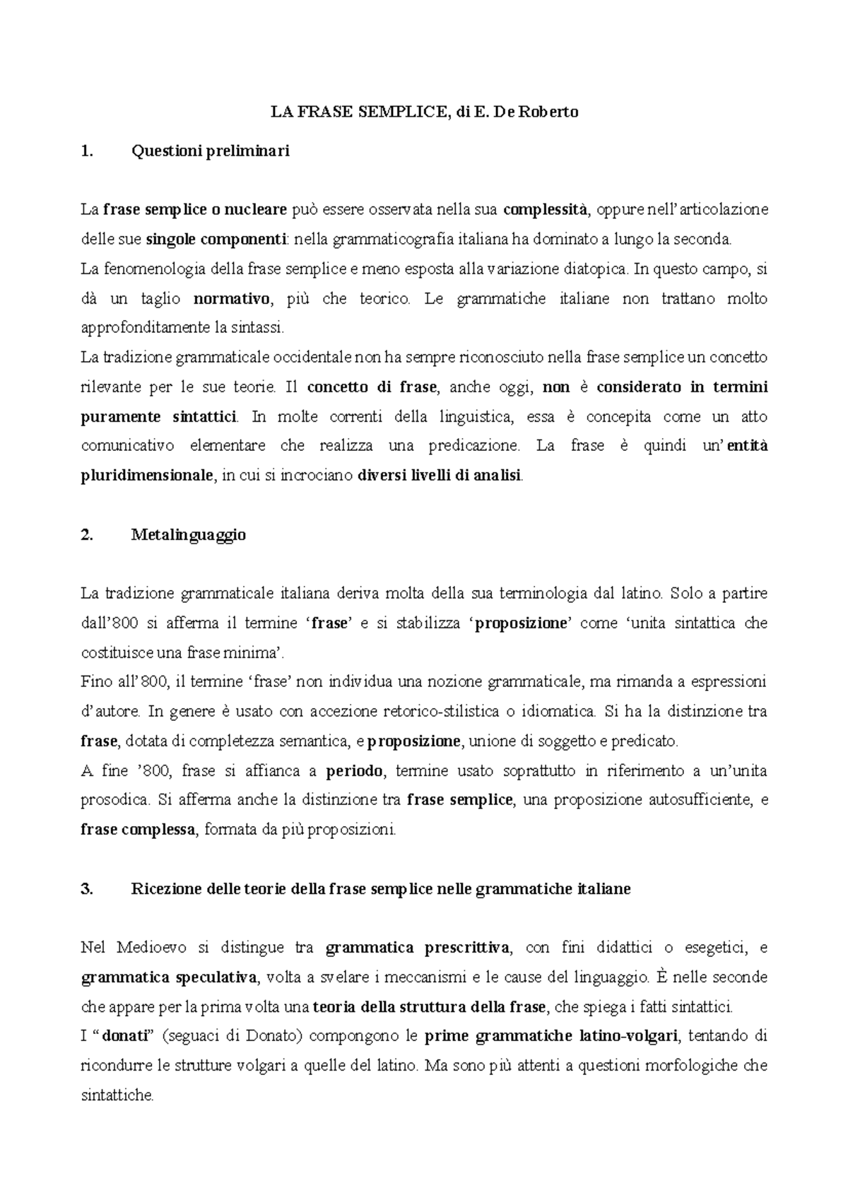 La frase semplice (E. De Roberto) Riassunto - LA FRASE SEMPLICE, di E ...