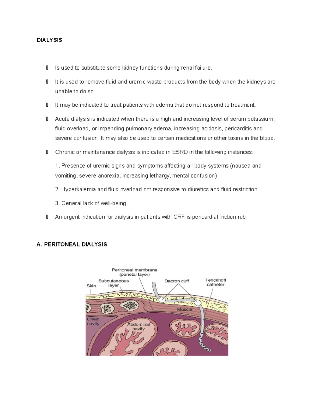 Dialysis - Lecture notes medicine - DIALYSIS Is used to substitute some ...
