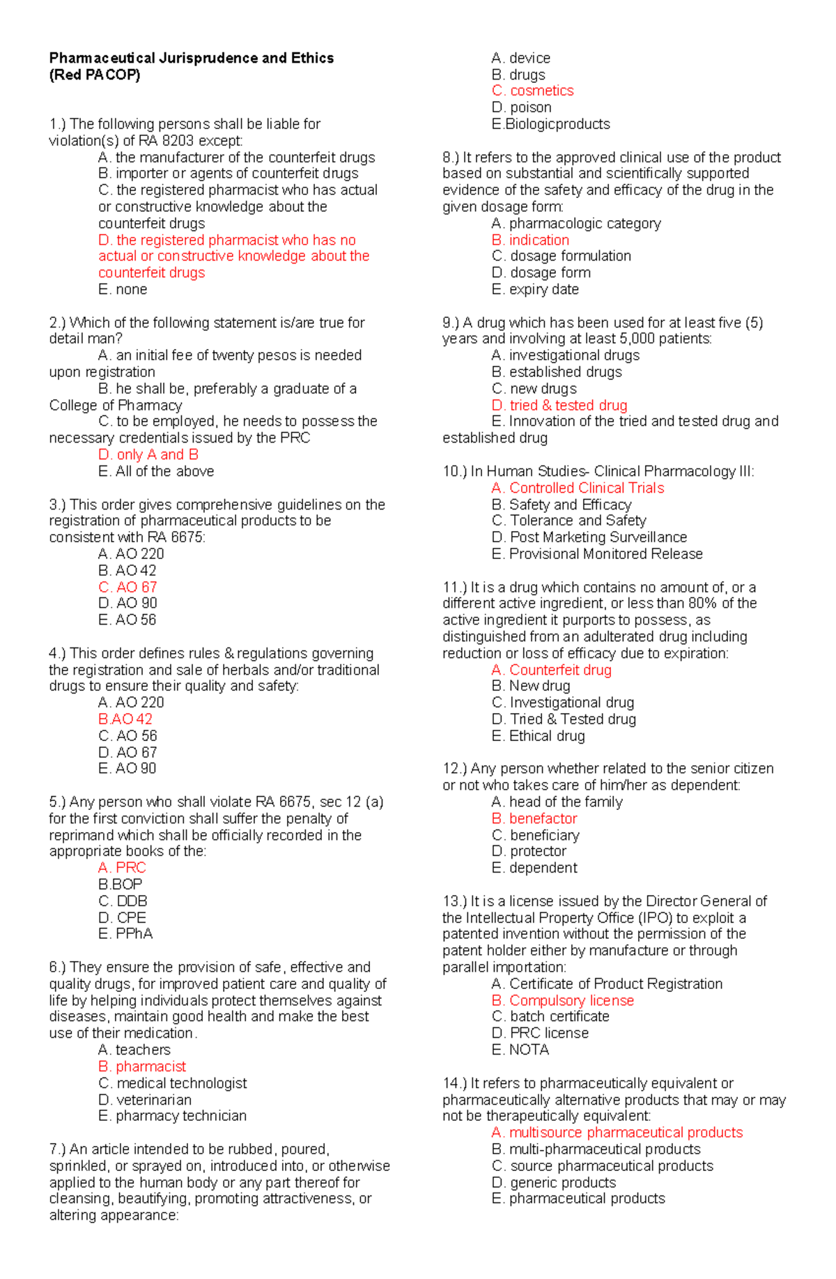 ToazView Clinical and Hospital Pharmacy Answer Key - BLUE PACOP.pdf ...