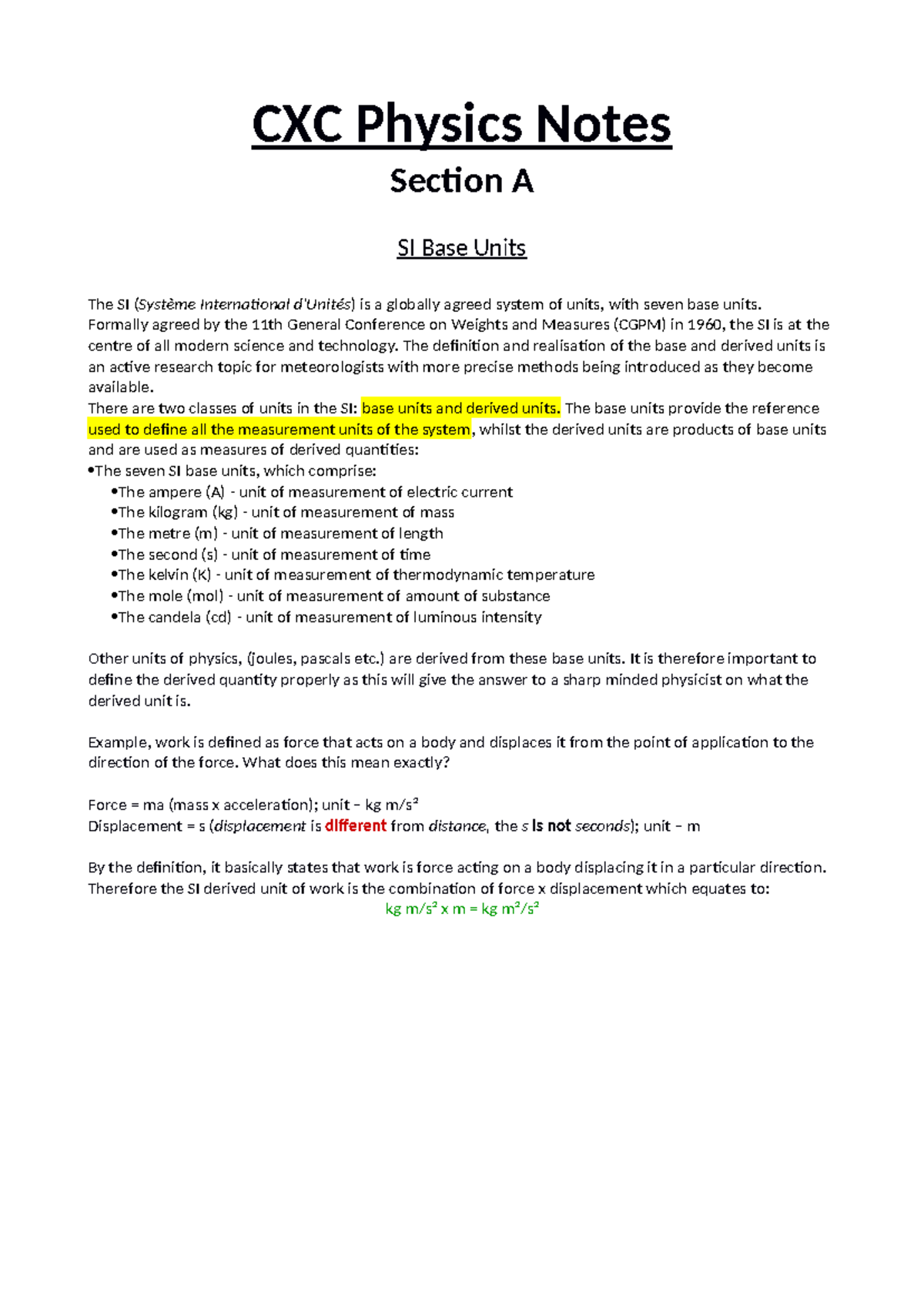 237516699 CXC Physics Notes Section A - CXC Physics Notes Section A SI ...