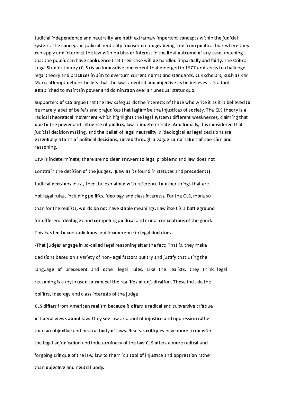 Legal theory exam - exam answer - Judicial independence and neutrality ...