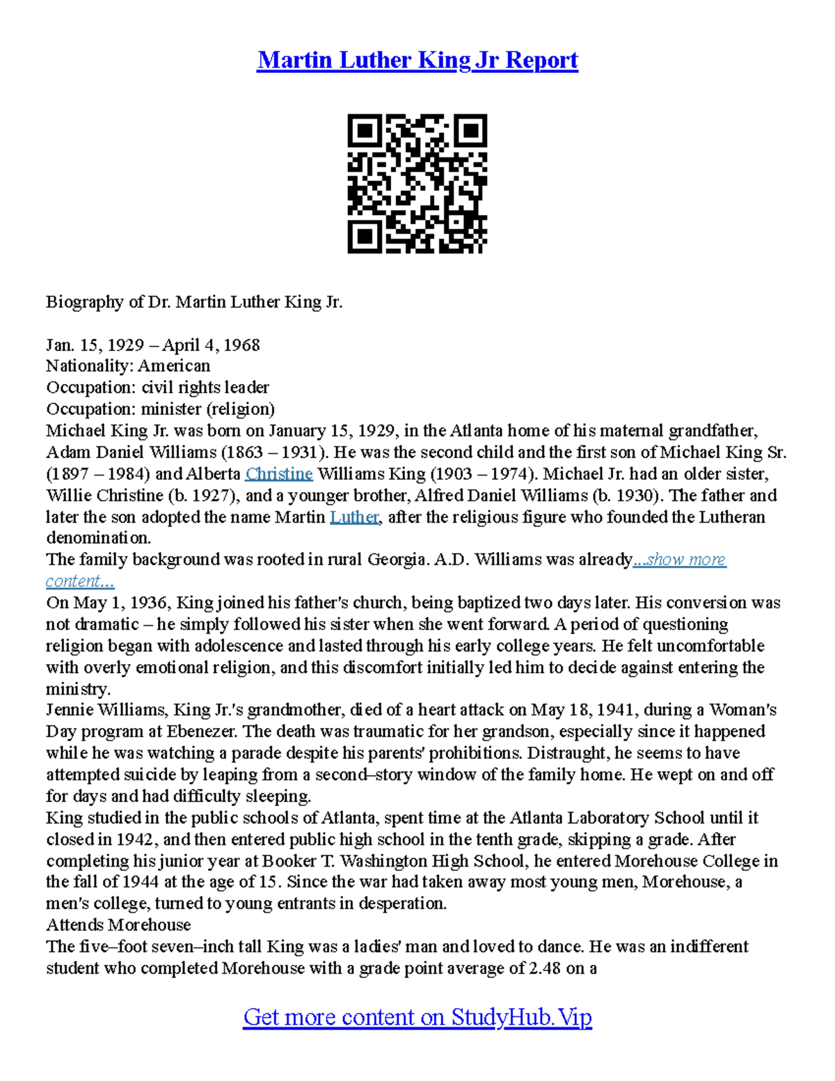 Essays On Martin Luther King Jr - Martin Luther King Jr Report ...