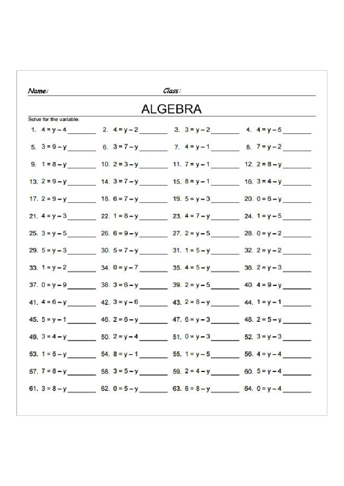 7th grade algebra worksheets printabl - Mathematics 1229A/B - Name ...