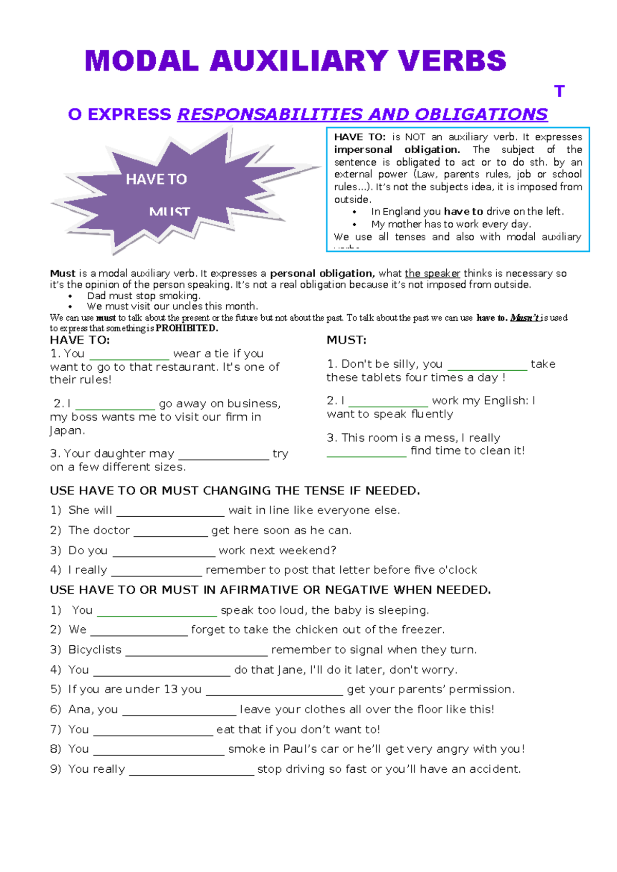 Worksheet 4TO 02 - important - T O EXPRESS RESPONSABILITIES AND ...