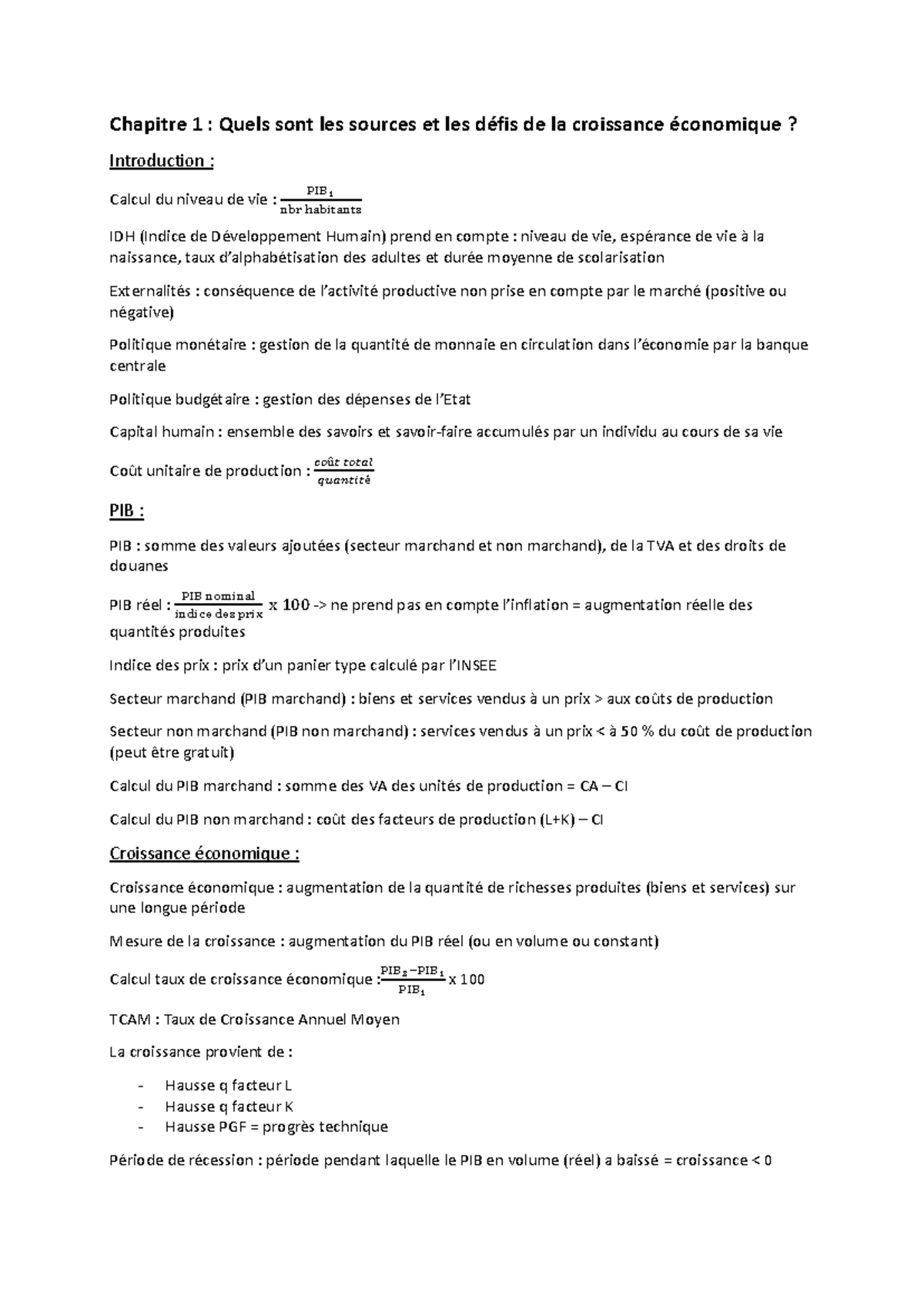 Chapitre 1 croissance économique - Chapitre 1 : Quels sont les sources et les défis de la ...