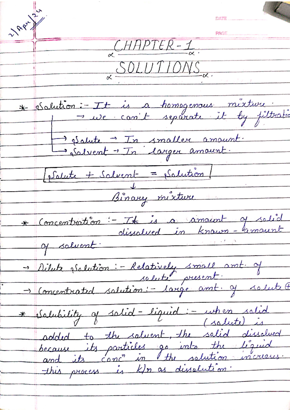 Chapter 1 Solutions - DATE PAGE CHAPTER 1 x . SOLUTIONS x Solution It is a homogenous mixture we ...
