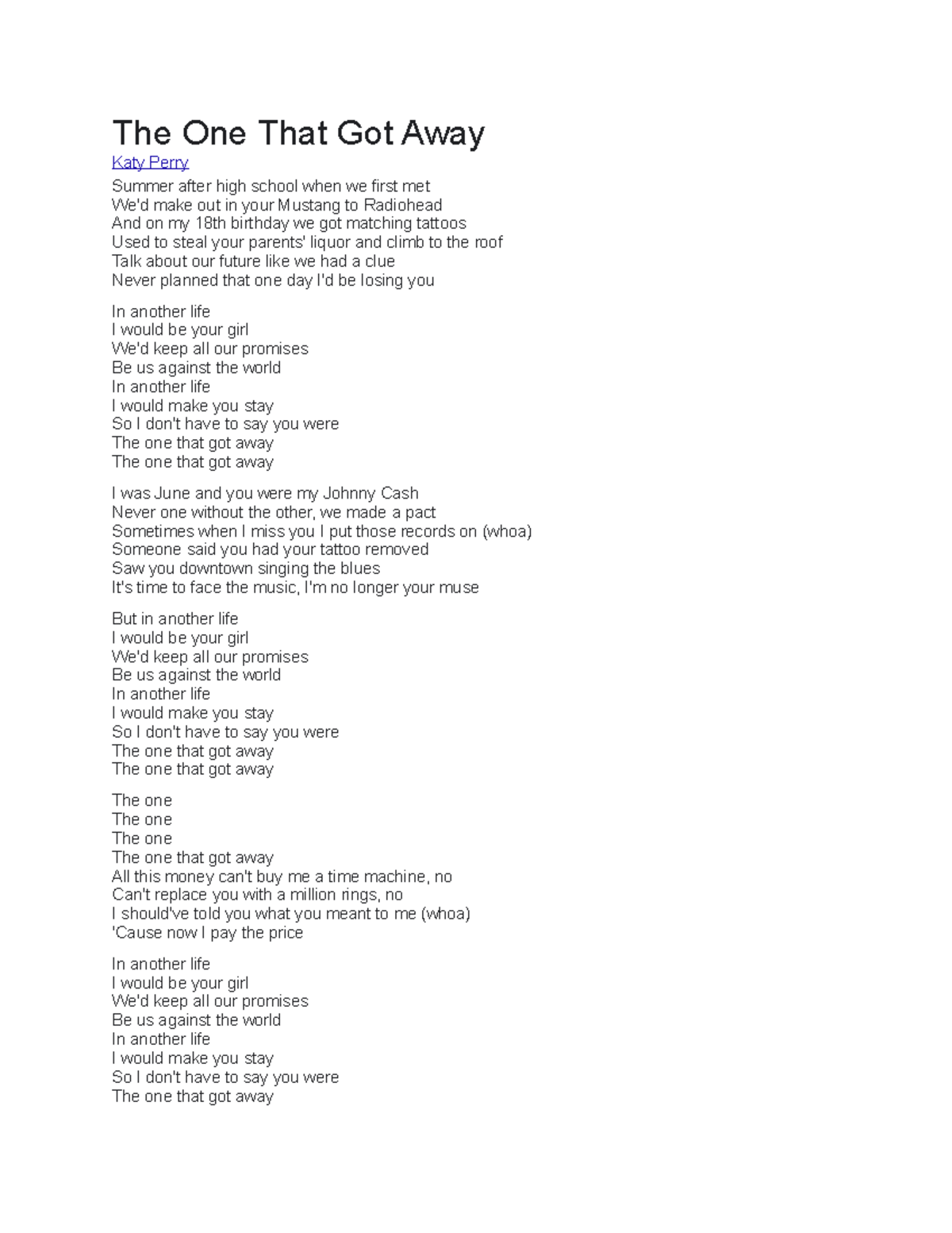 Assignment in english- the one that got away - The One That Got Away ...