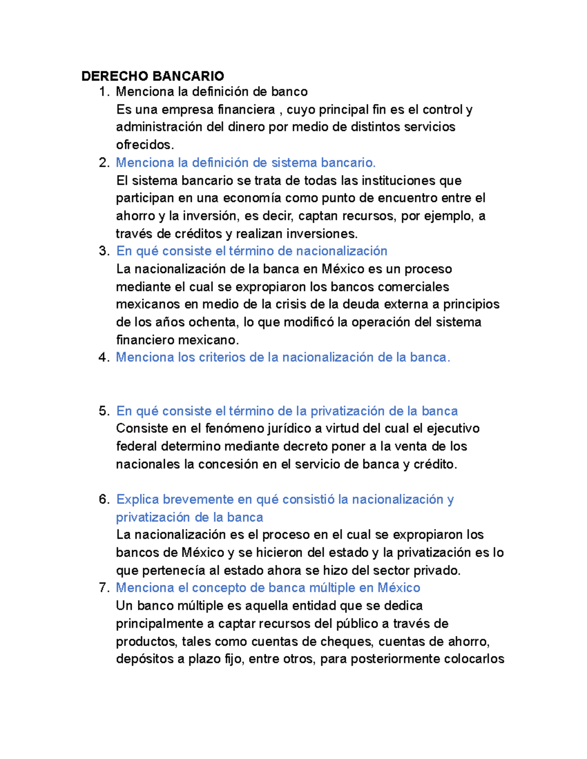 GUIA Bancario - Guia para examen - DERECHO BANCARIO Menciona la ...