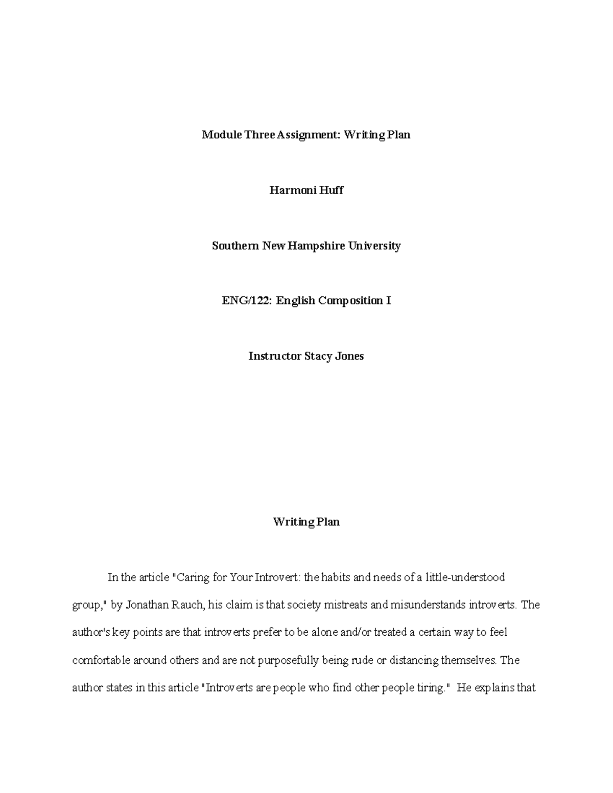 ENG122 Module 3 Assignment - Module Three Assignment: Writing Plan ...