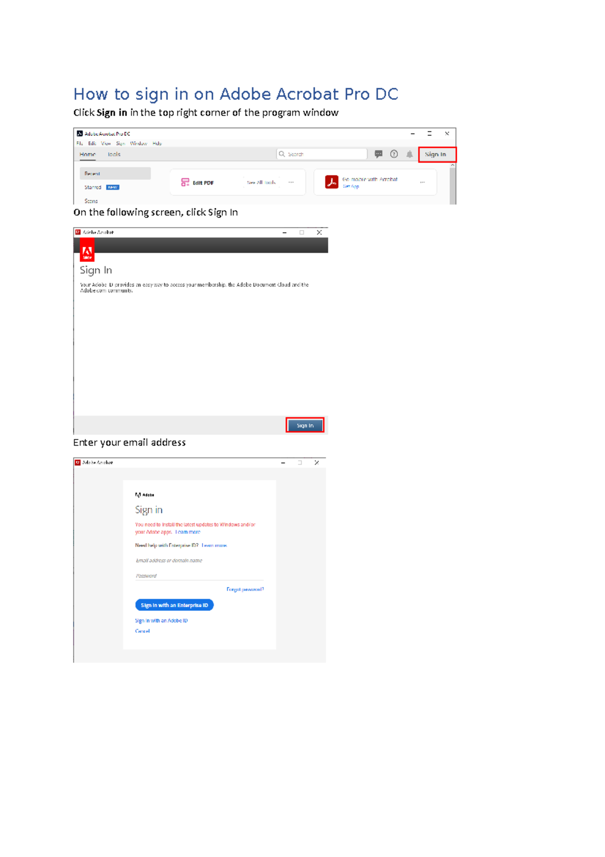 installing adobe - How to sign in on Adobe Acrobat Pro DC Click Sign in ...