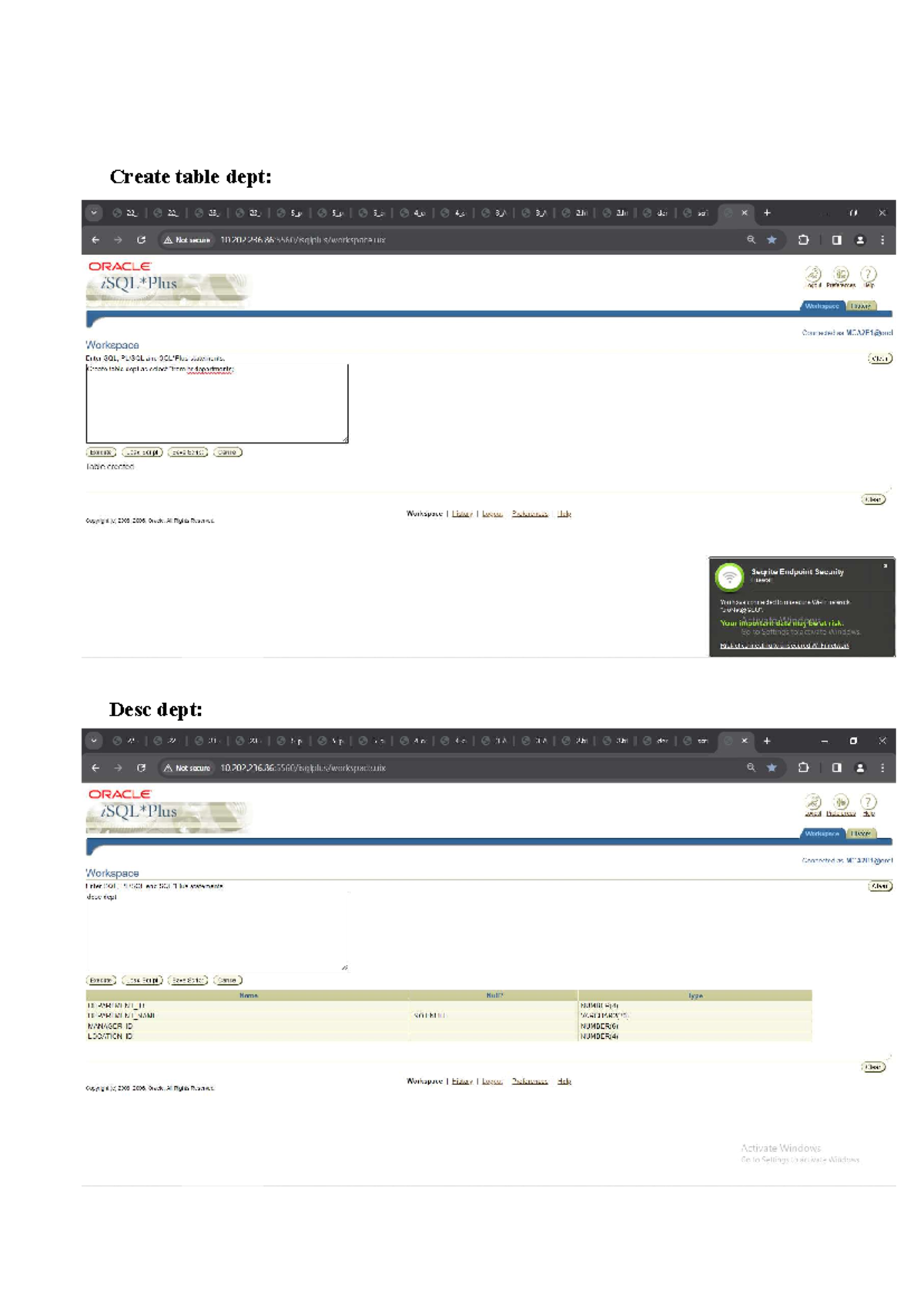 Aarti Assignment 5 - Summary Btech cse - Create table dept: Desc dept: Create table emp : Desc ...