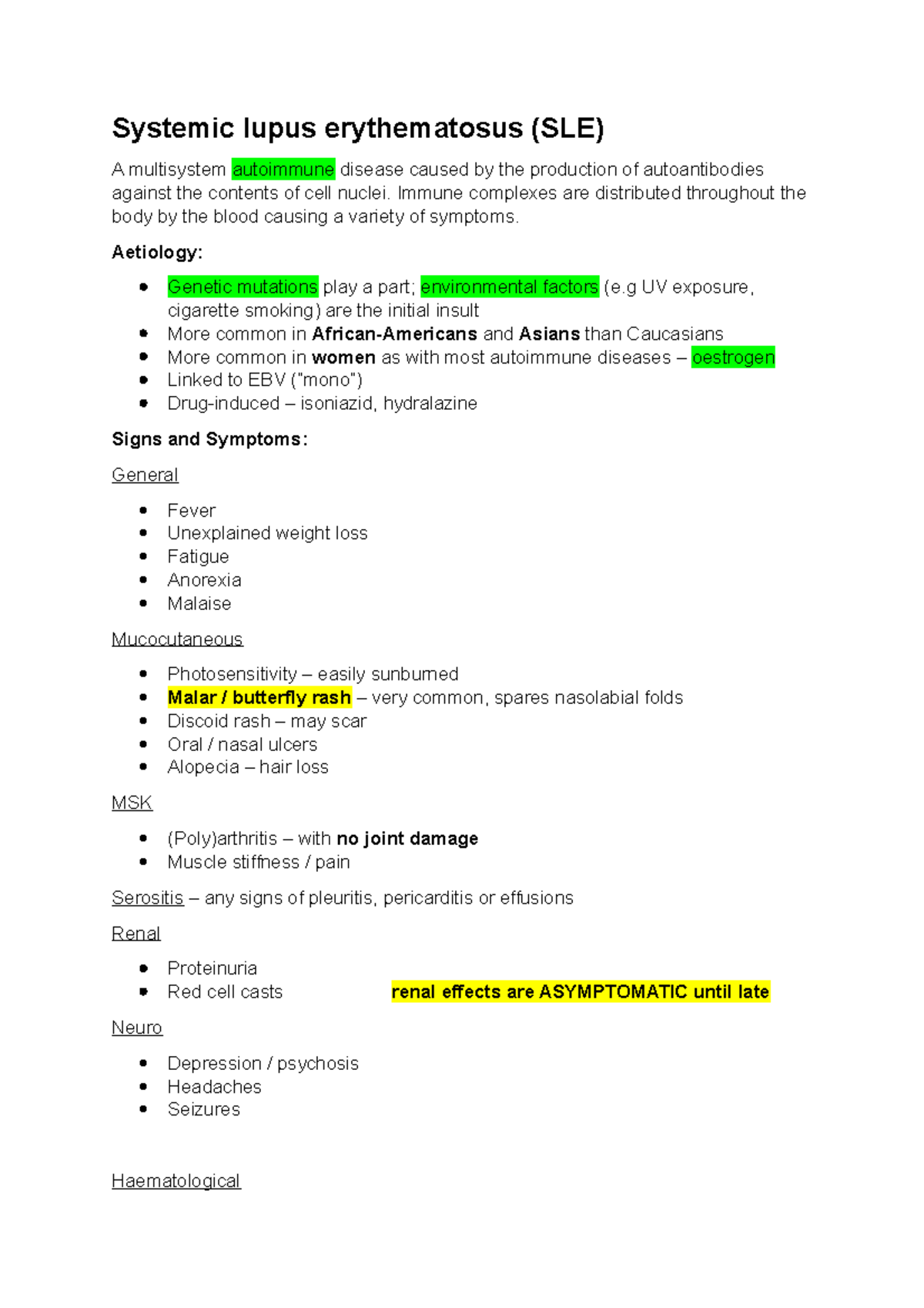 Disease summary: Systemic lupus erythematosus (SLE) - Systemic lupus ...