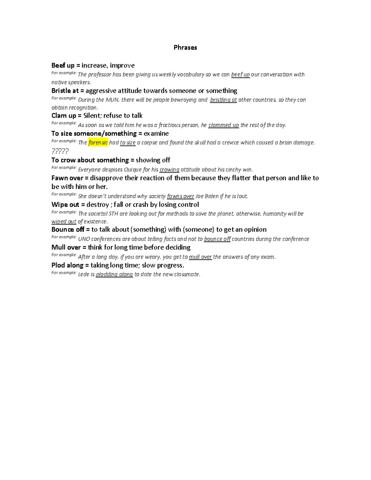 Phrases - Phrases Beef up = increase, improve For example: The ...