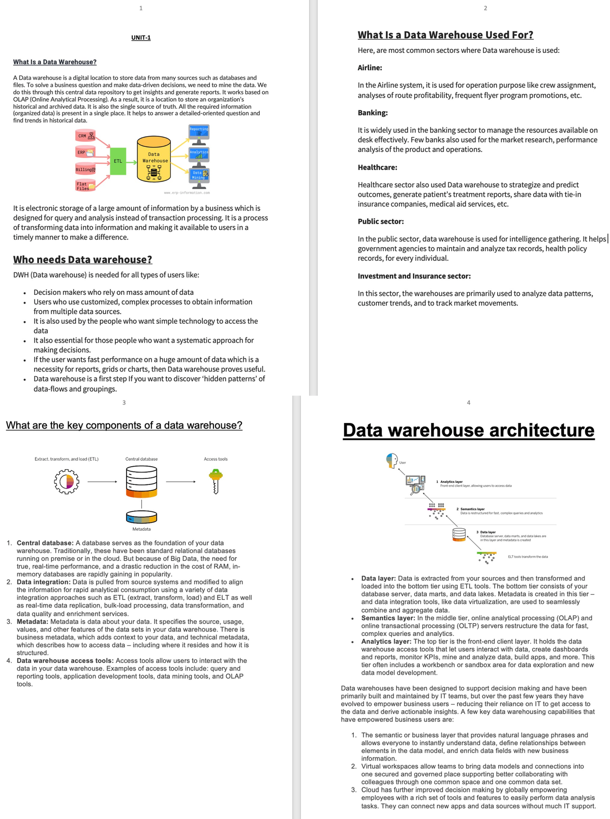 Data Warehous Minig - short notes - Information Technology - Studocu
