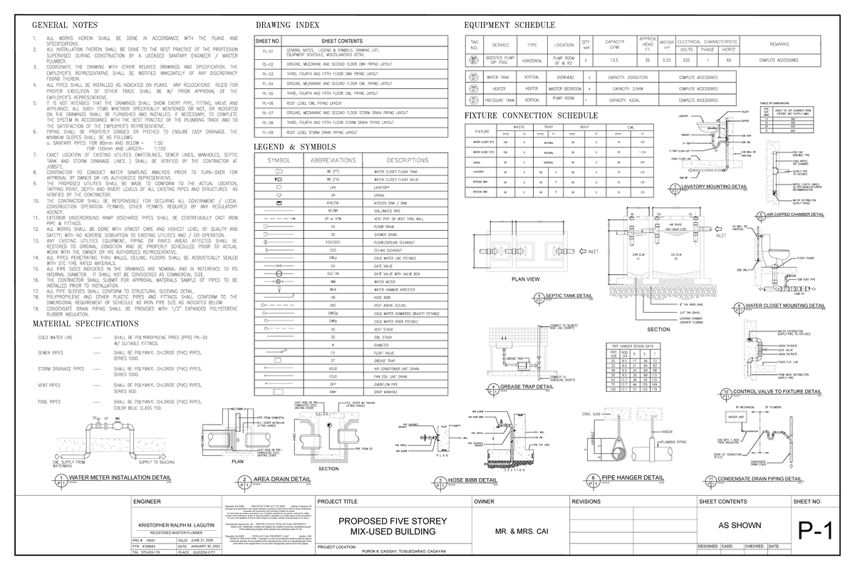 Plumbing PLANdas - ####### PLAN ####### SECTION TABLE OF DIMENSIONS ...