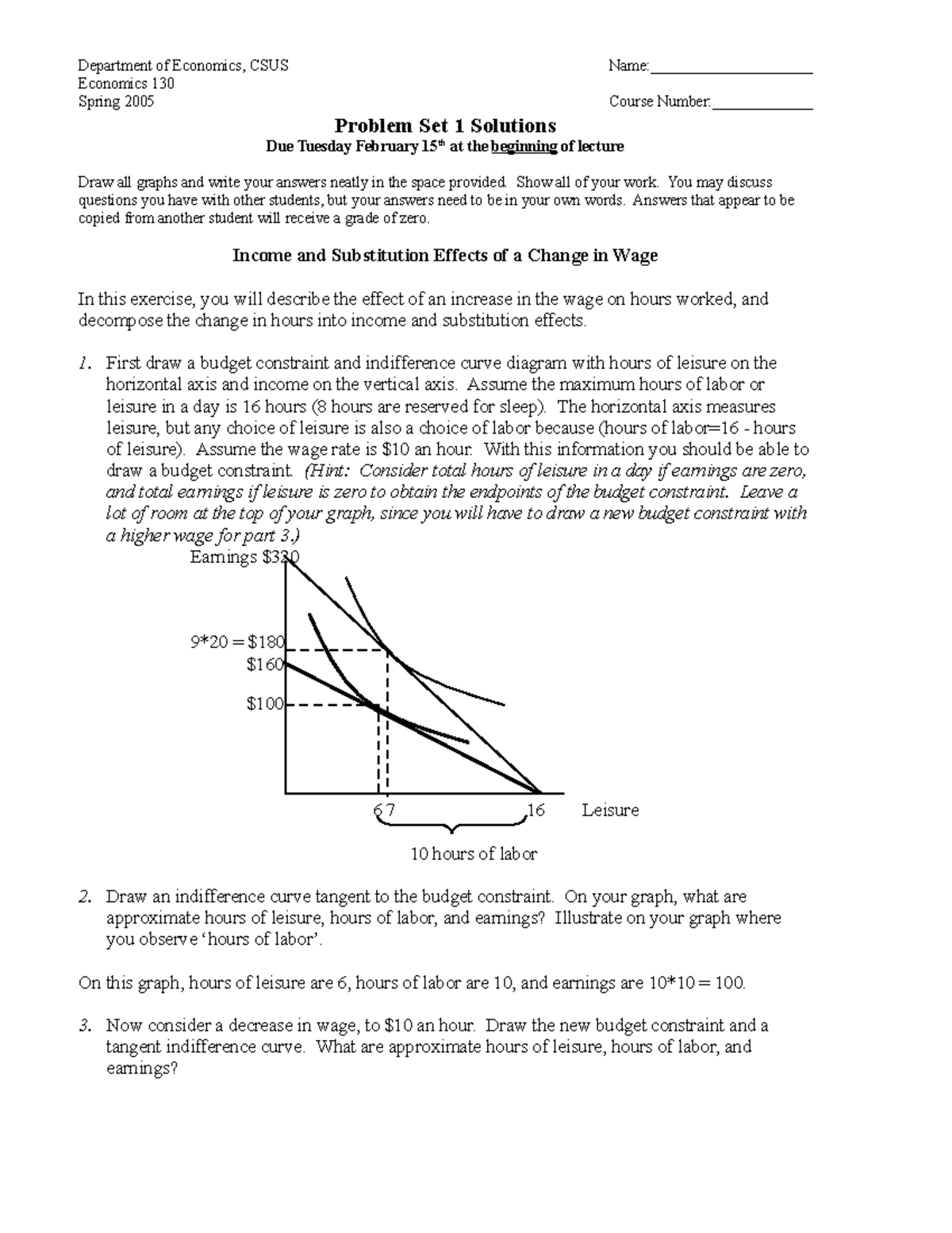 130 PS1 Solutions - Econ assignment - Economics 130 Spring 2005 Course ...