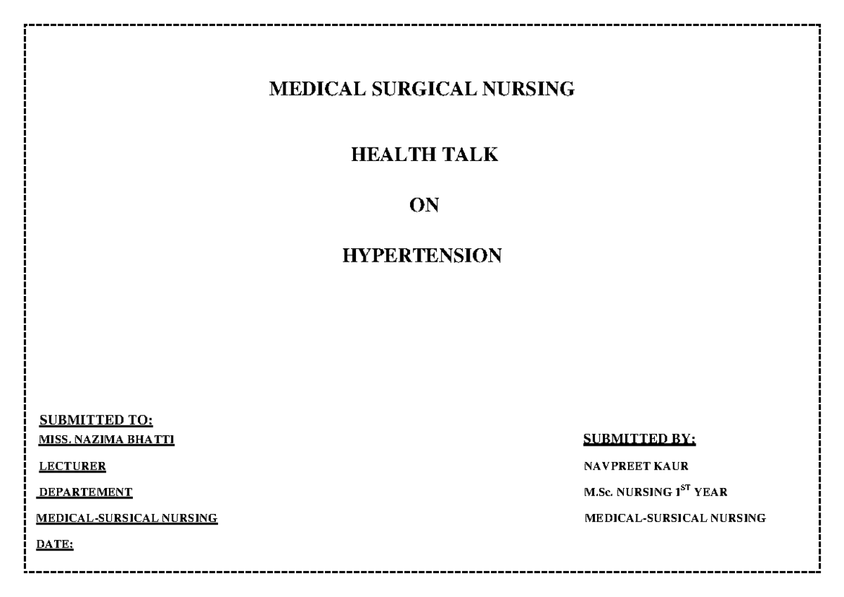 129758690-Health-Talk-Htn - MEDICAL SURGICAL NURSING HEALTH TALK ON ...