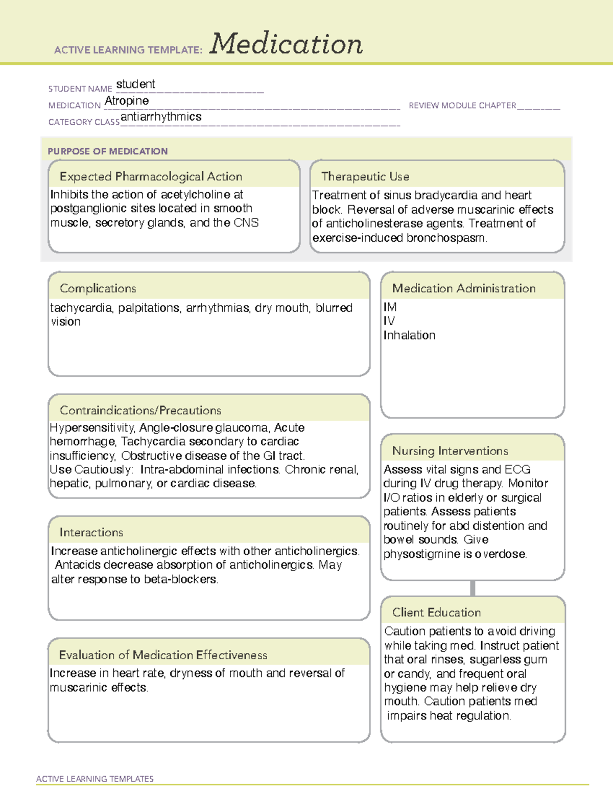 ALT Atropine copy - ACTIVE LEARNING TEMPLATES Medication STUDENT NAME ...
