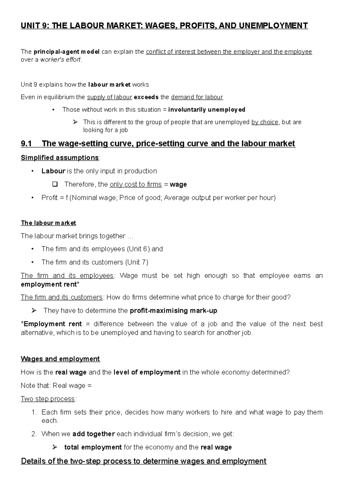 Opsommings van die slides en klas notas - UNIT 9: THE LABOUR MARKET ...
