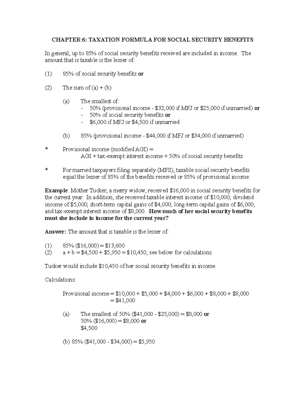 Ch6Taxation Formulafor Social Security Benefits - CHAPTER 6: TAXATION ...