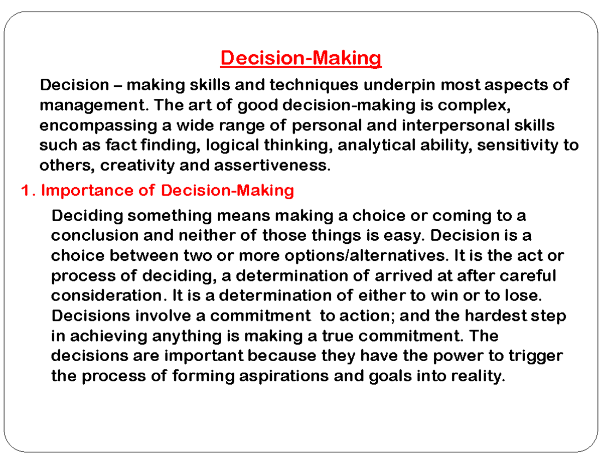 Lesson 5 - CWTS - Decision-Making Decision – making skills and ...