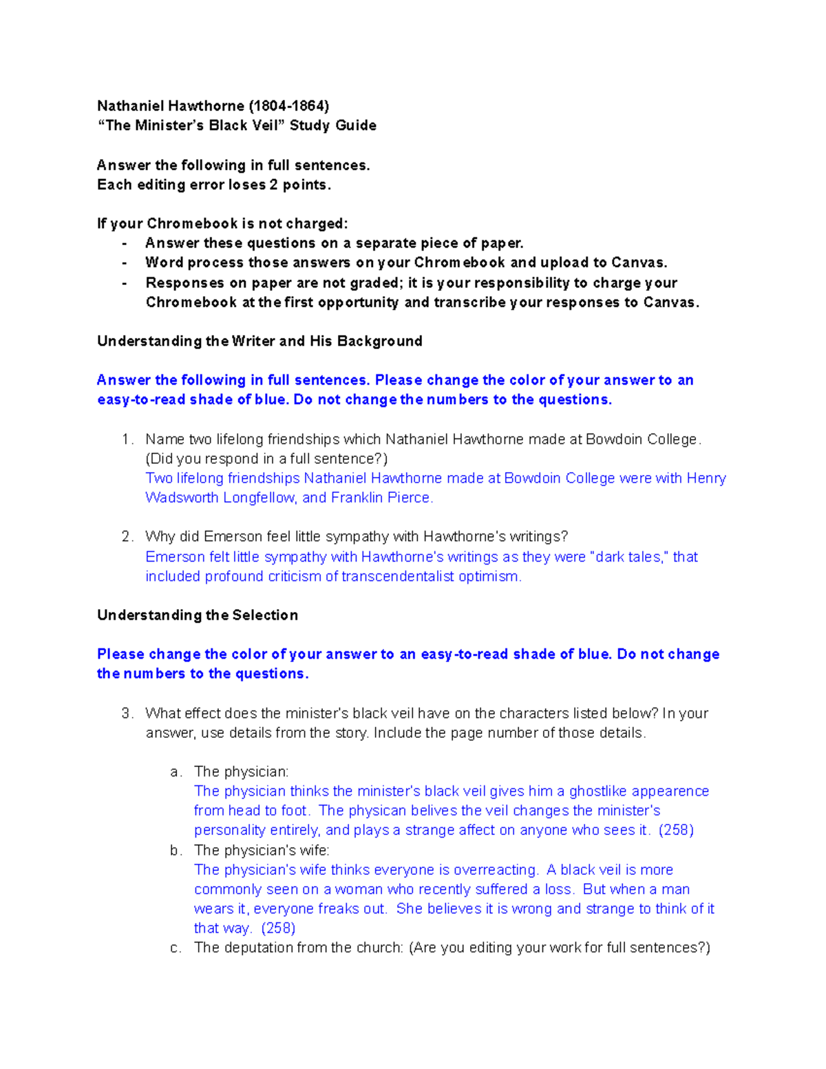 Pp 256-265 Hawthorne's Background and "The Minister's Black Veil" Study ...