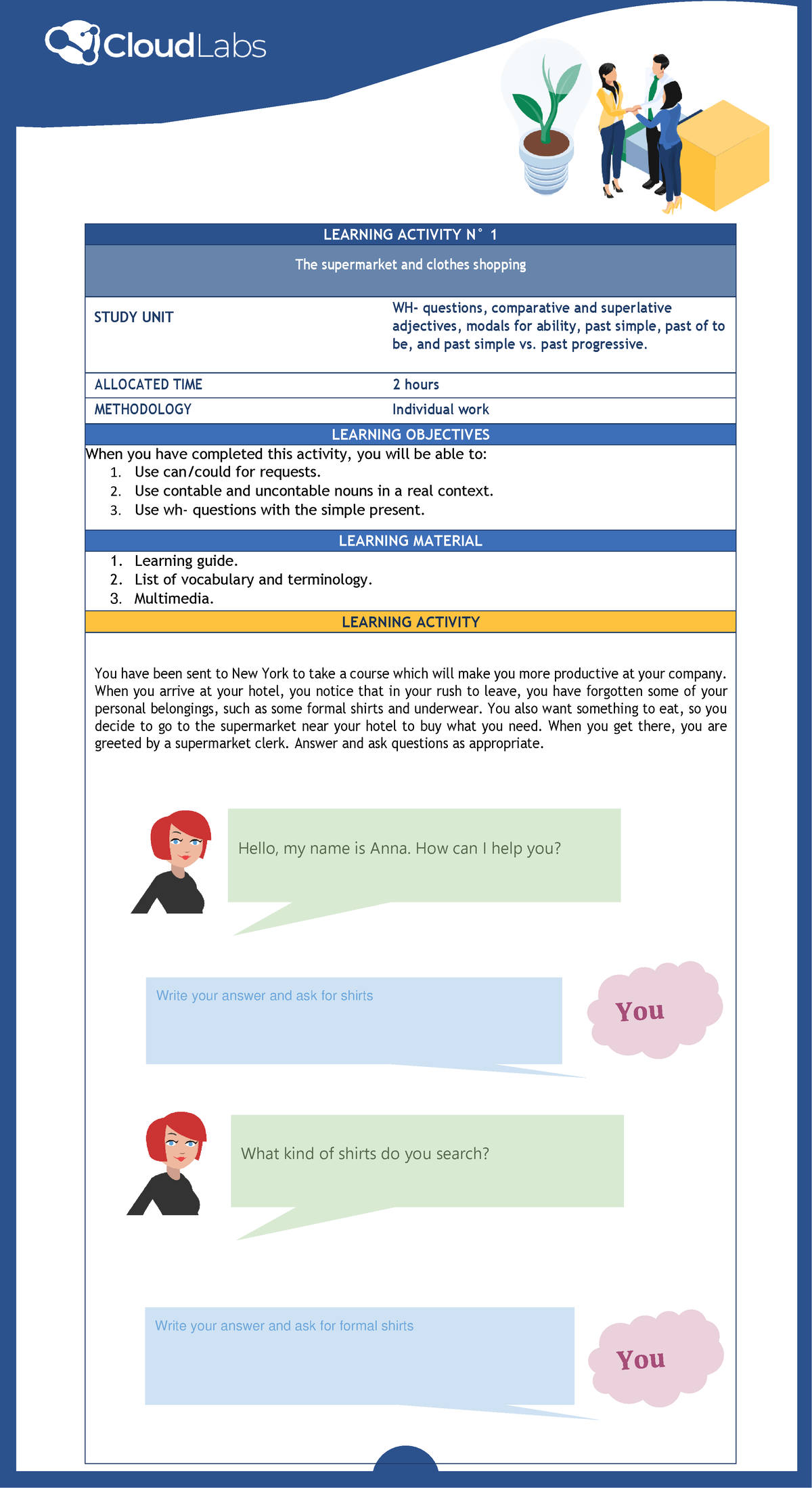 Actividad aprendizaje 1 - LEARNING ACTIVITY N° 1 The supermarket and ...
