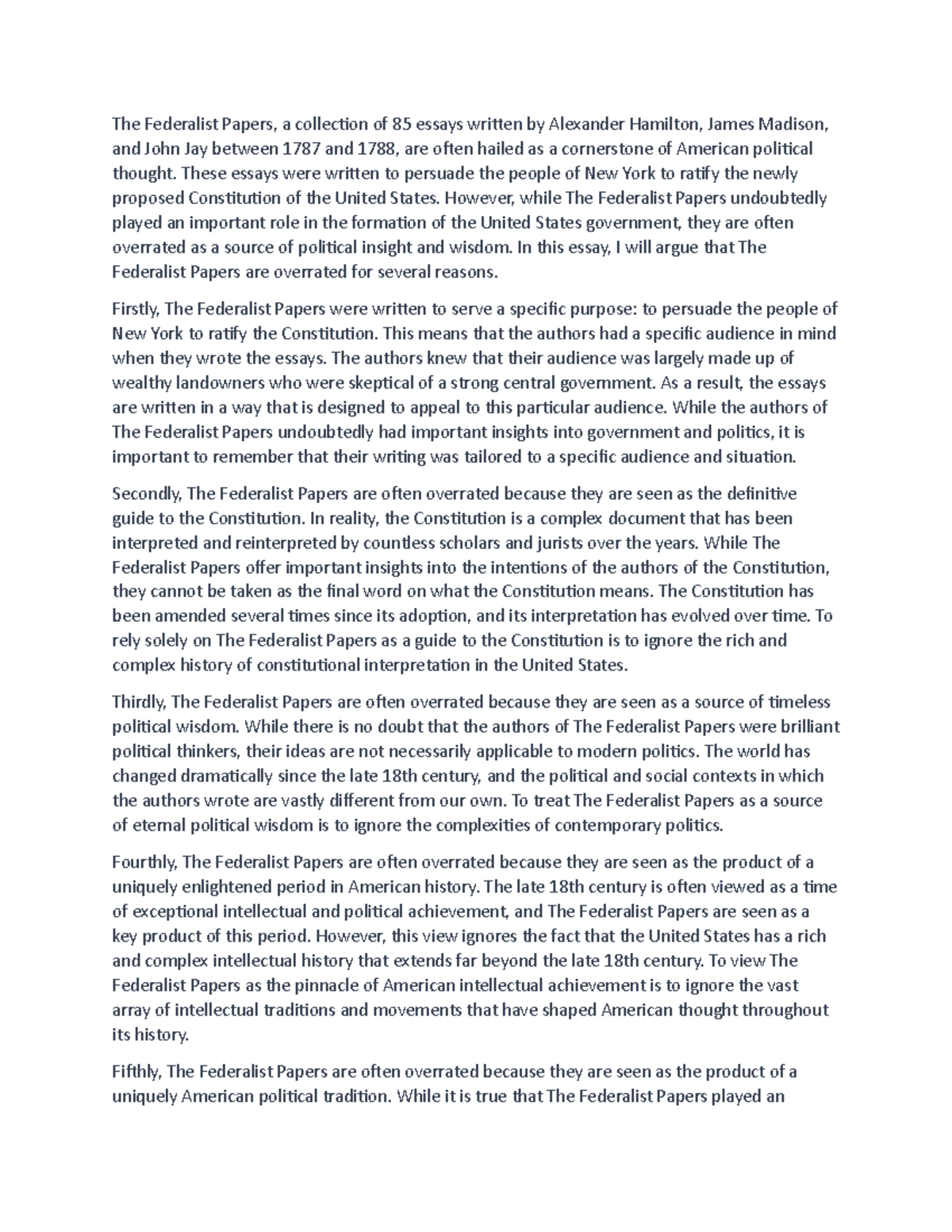 Why The Federalist Papers Are Overrated - The Federalist Papers, a ...