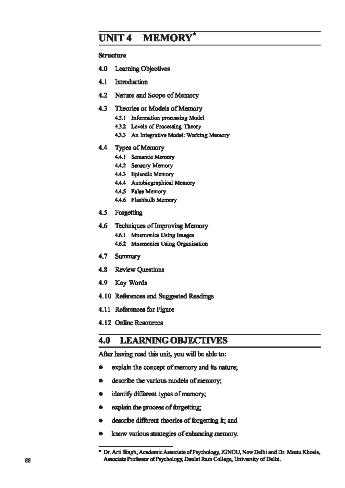Unit-4 Memory - 4 INTRODUCTION Consider the following examples: Do you know how to ride a bike ...