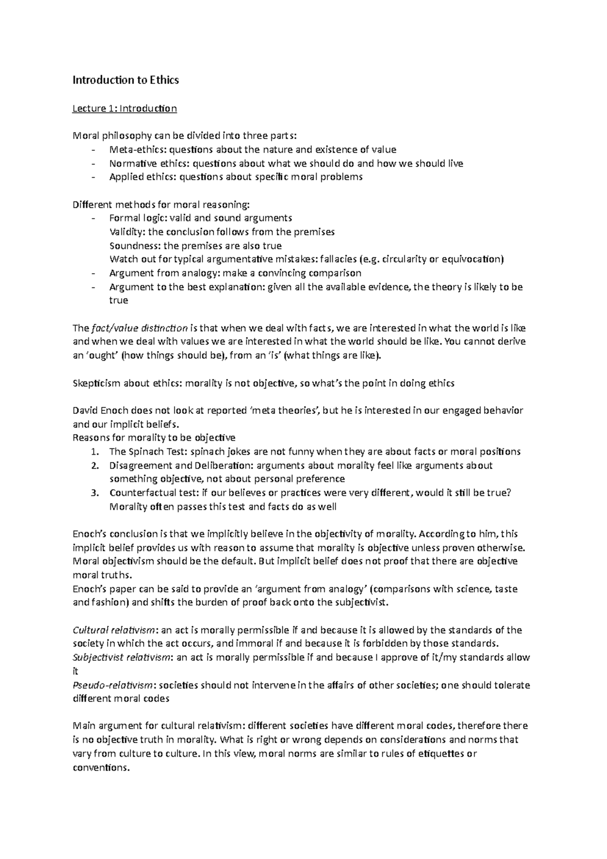 Introduction to Ethics - Introduction to Ethics Lecture 1: Introduction ...