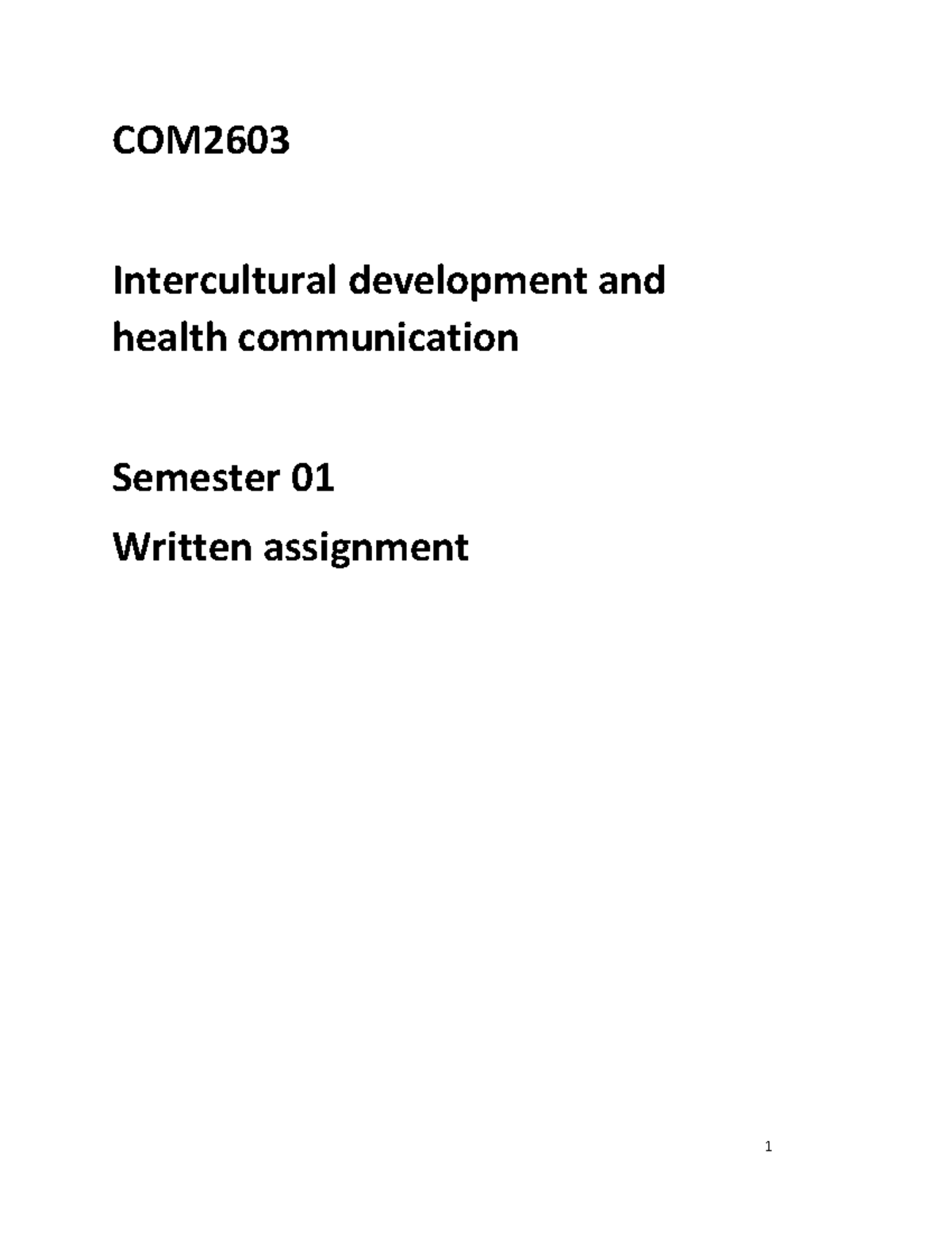 Assignment 1 Warning Tt Undefined Function 32 Com Intercultural Development And Health